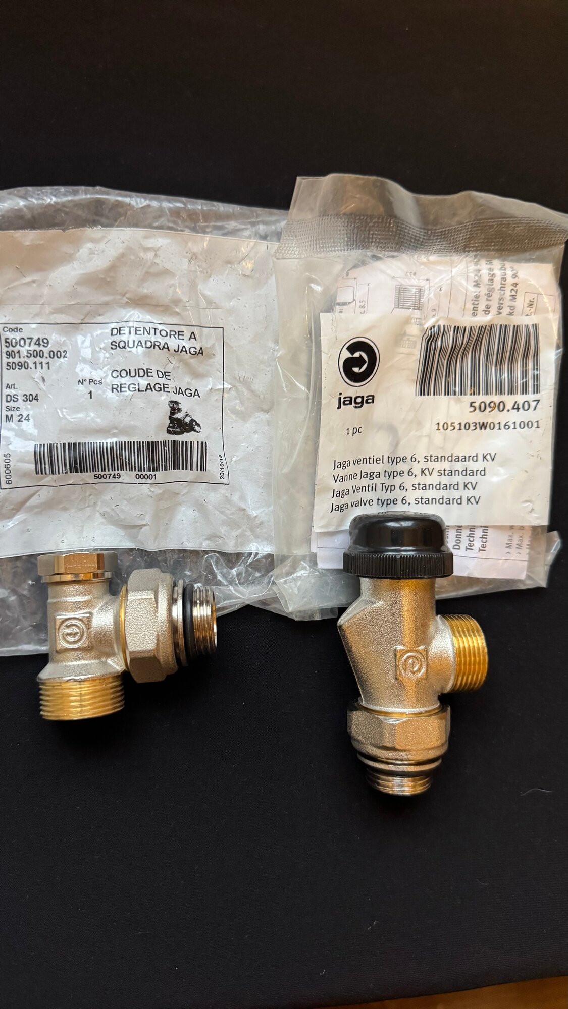 Терморегулирующие вентили JAGA для установки в стену/пол, 1/2"х M24