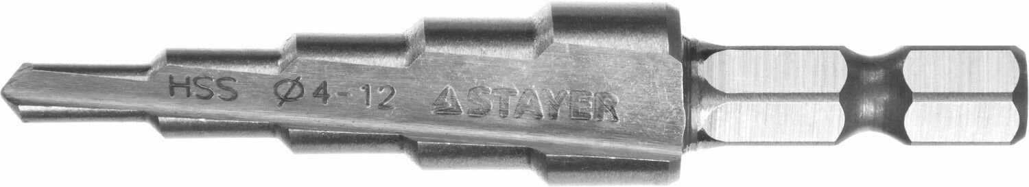 Сверло по металлу STAYER ступенчатое, 4-12 мм, 5 ступеней, сталь HSS