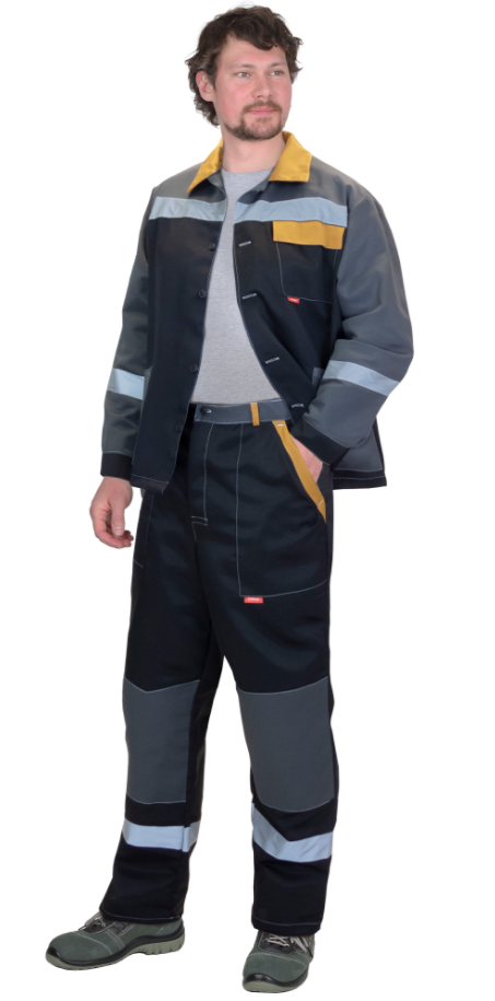 Спецодежда, Костюм рабочий мужской арт.1515, куртка и брюки, цвет: черный + серый, размер: 48-50, рост 170-176