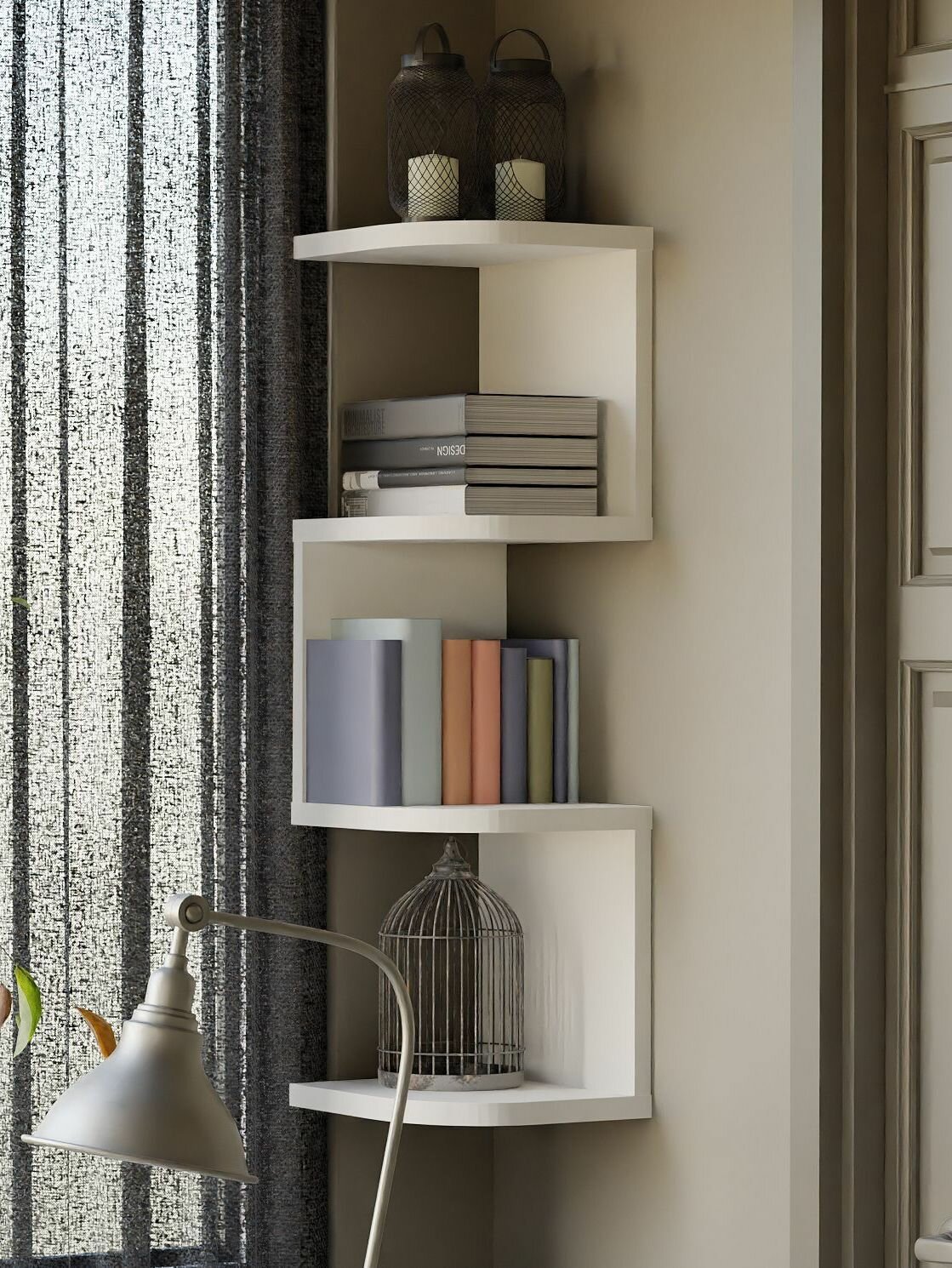 Полка настенная, 23х23х70, Дельфи, для ванной, настольная, для книг и игрушек, угловая, белый, Dipriz