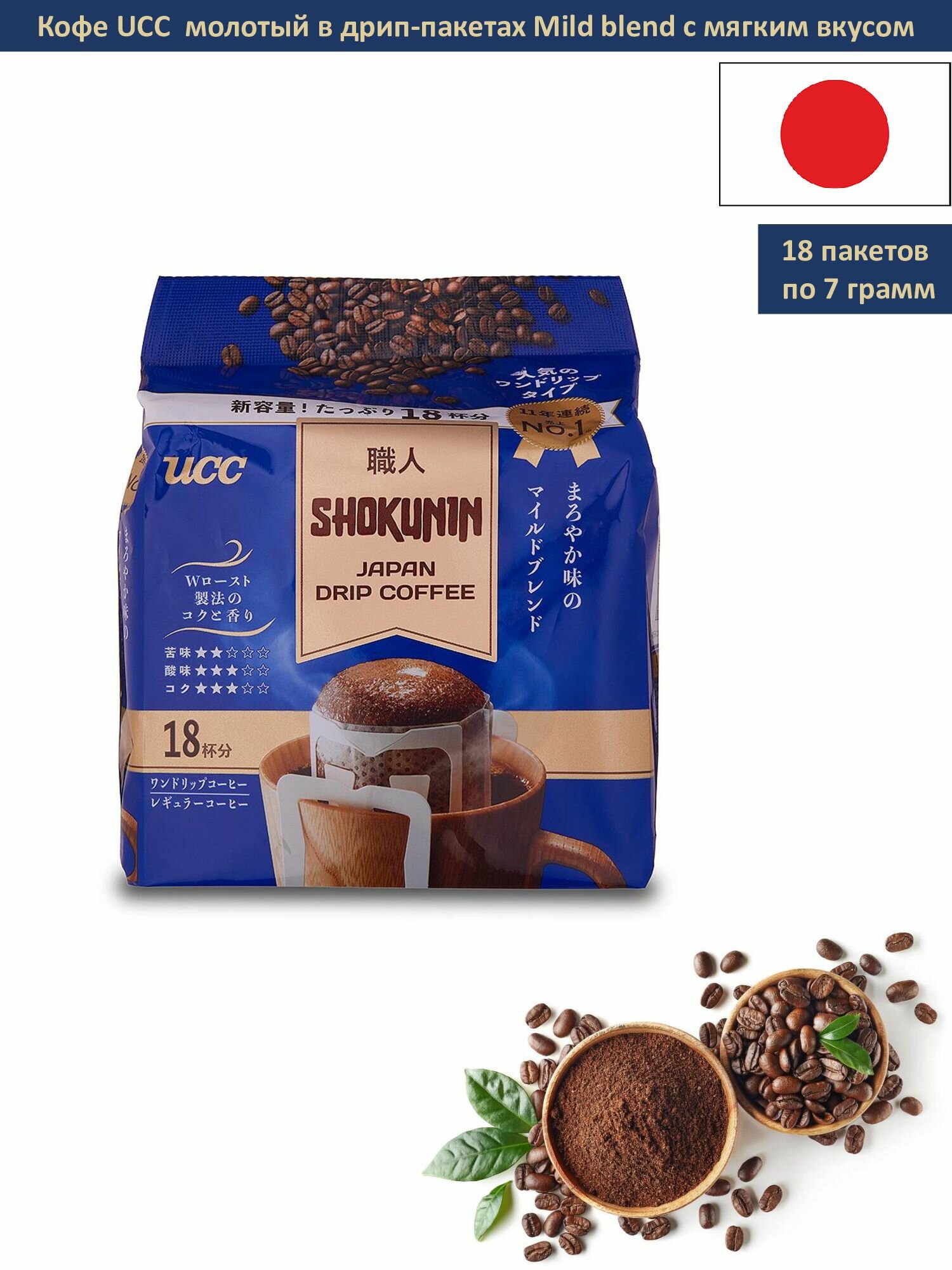 Кофе молотый Mild blend в дрип пакетах с мягким вкусом 7г*16пак