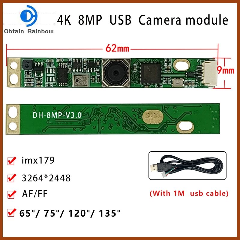 Модуль камеры 75deg FF, 8MP, CMOS, Imx179, USB