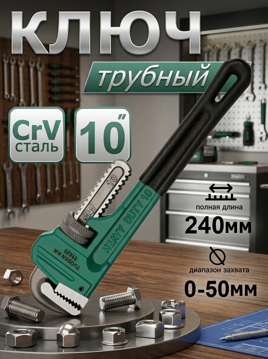 Трубный ключ разводной, гаечный для труб из CrV стали 24 см/ TUOSEN