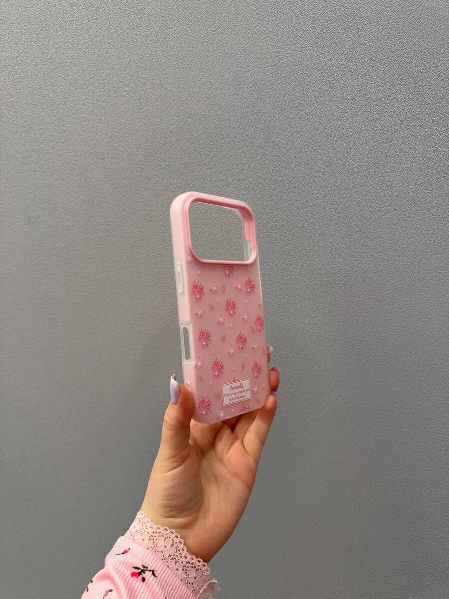 Чехол для iPhone 17 Pro "Цветочки", розовый, беспроводная зарядка — фото 1