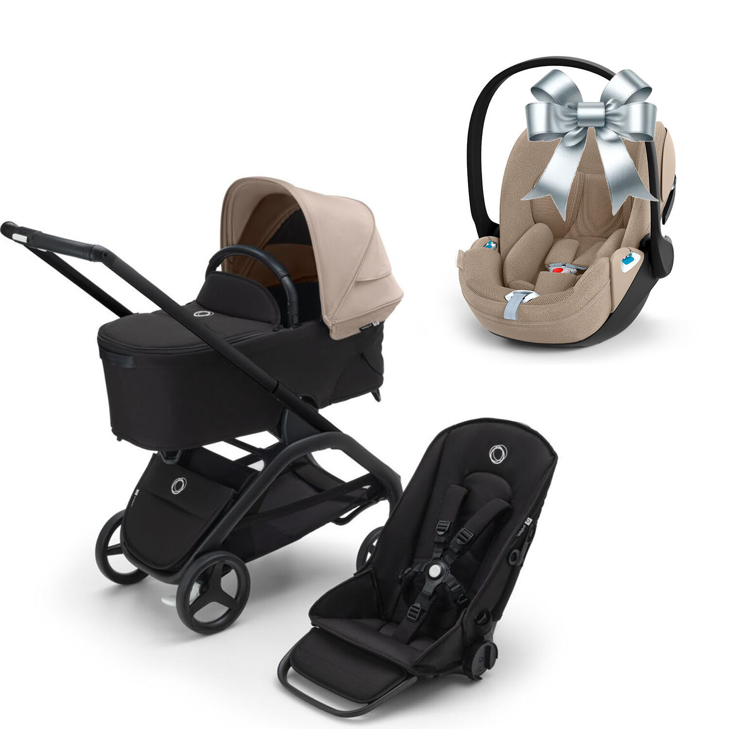 Коляска 2 в 1 Bugaboo Dragonfly на шасси Black/BLK/desert taupe + автокресло в подарок