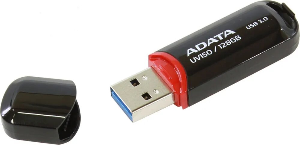 ADATA 128 ГБ USB-флеш-накопитель UV150 (AUV150-128G-RBK), USB 3.0, до 35 Мб/сек, Пластик, черный