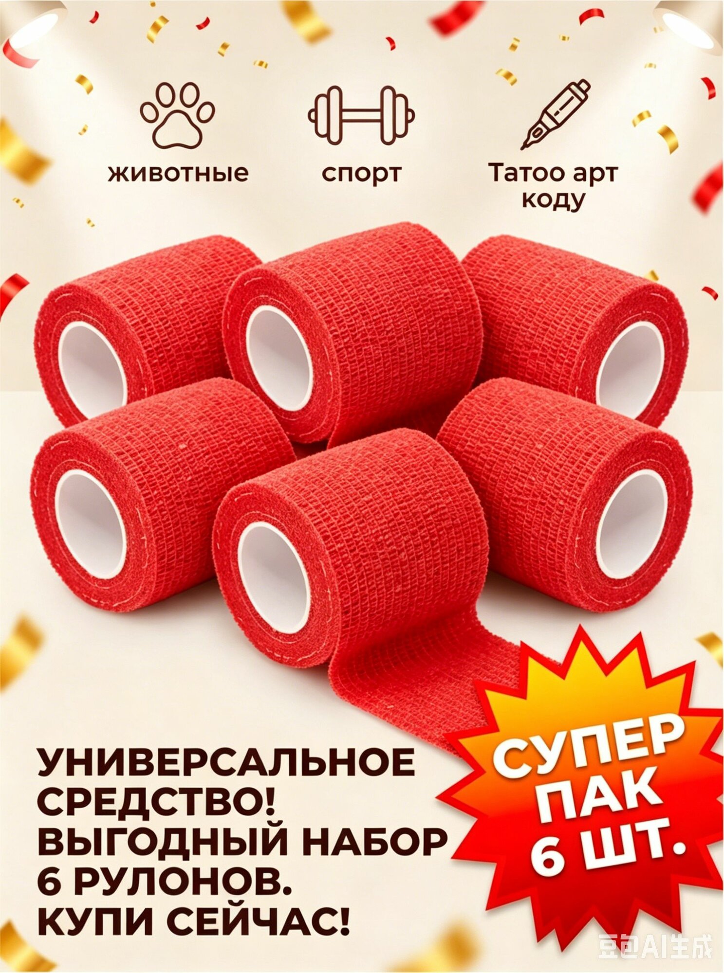 Бандаж самоблокирующийся, 6 шт, 2.5см* 4,5 м, подходит для модных татуировок, защиты суставов спортсменов, защиты суставов домашних животных.