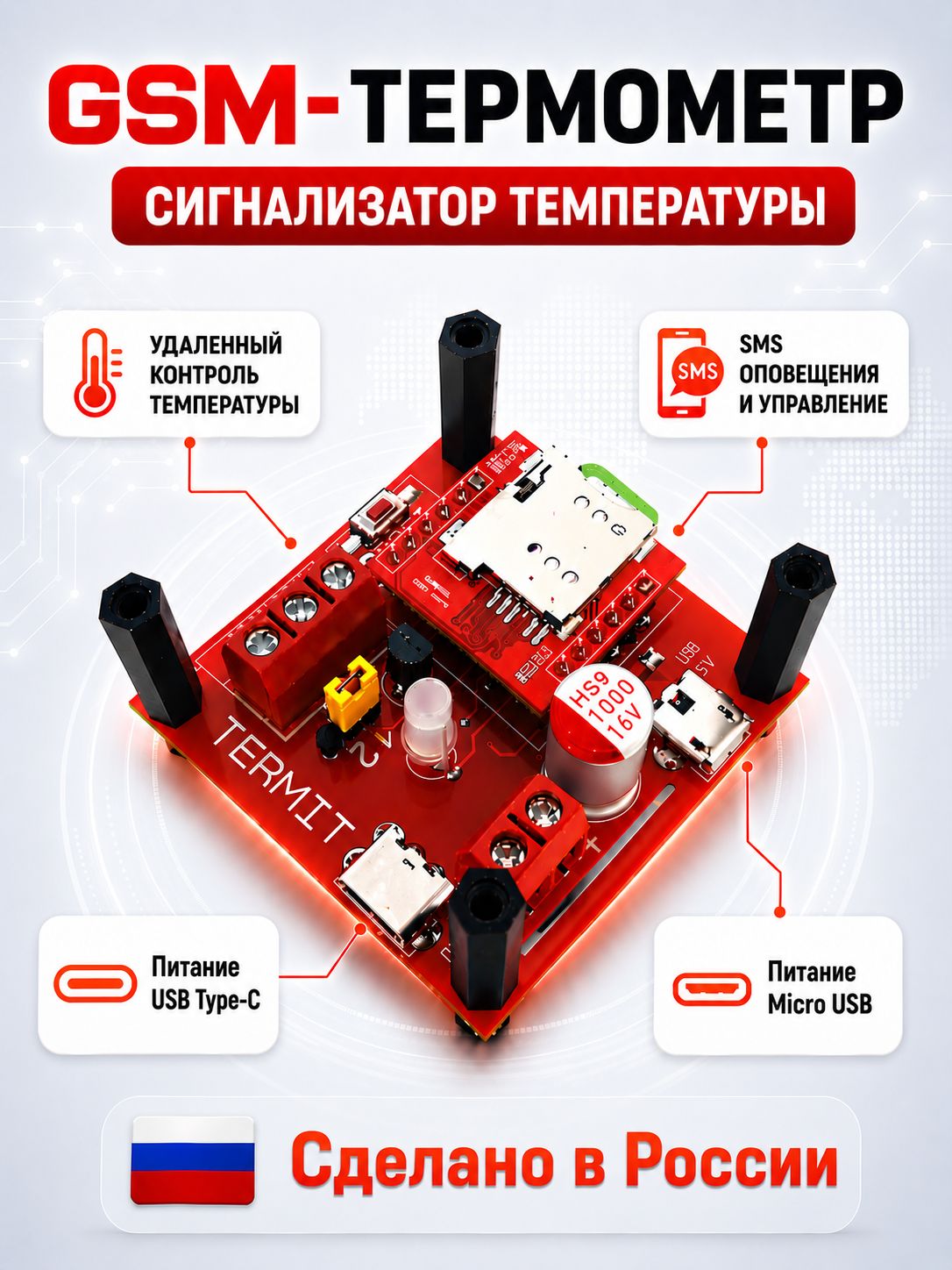 GSM термометр-сигнализатор 42unita TERMIT, GSM-модуль для котла