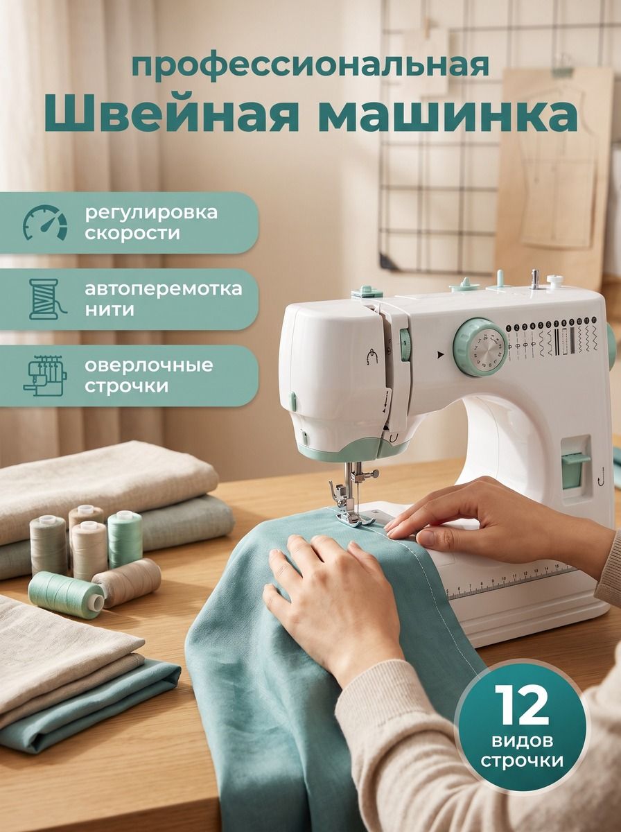 Швейная машинка с оверлоком, электрическая с педалью
