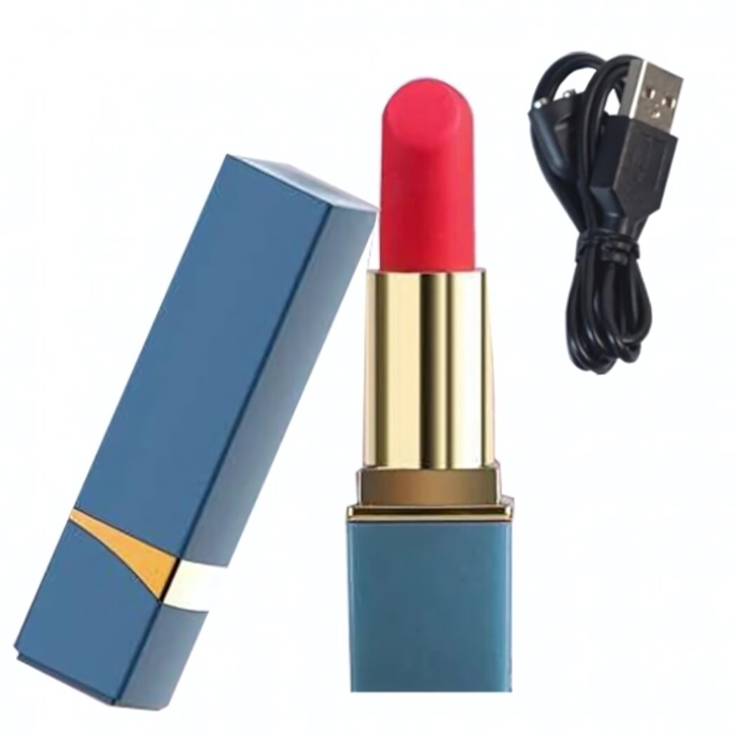 Мини вибратор перезаряжаемый, 9 см, дизайн помады, синий/золотой, 3 режима, влагозащита