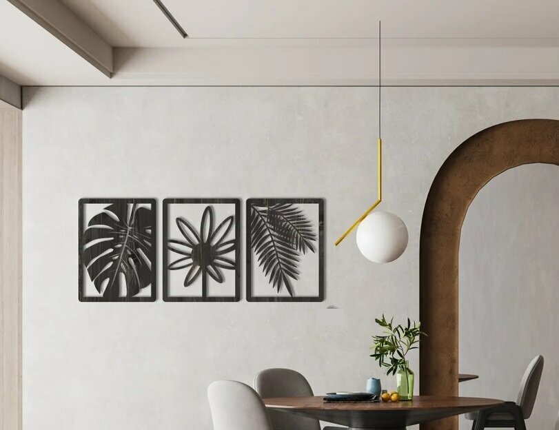 Панно/декор из дерева на стену Тропические листья (комплект из 3 панно)