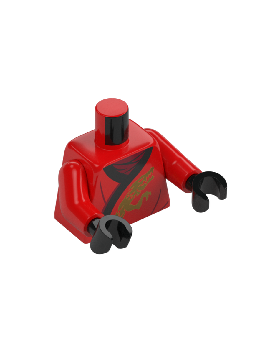 Деталь Lego Torso Ninjago Robe with Black Hem and Gold Dragon Pattern / Red Arms / Black Hands (973pb3400c01)
