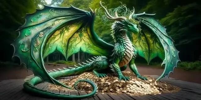 Алмазная картина "Зеленый Дракон" алмазная огранка 40х50 см,40x50cm, белый