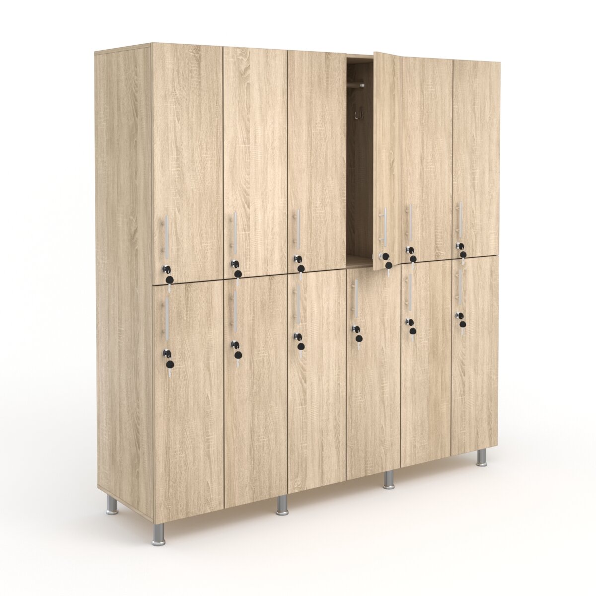 Шкаф для раздевалок 6-секционный 12ти-местный, Дуб Сонома. Производитель товара - компания Westcom.
