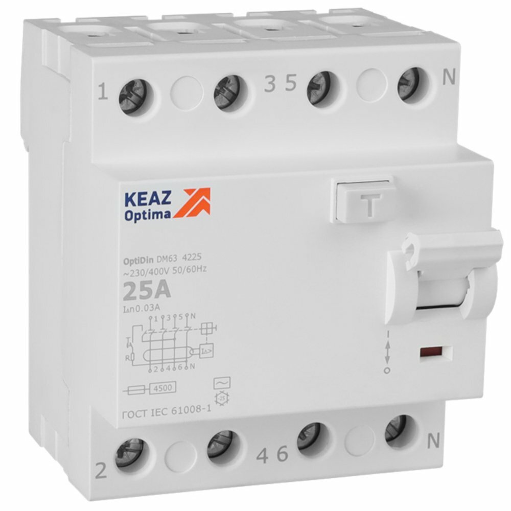 КЭАЗ OptiDin DM63-4225-AC-4,5-УХЛ4 (4P, 25, 30mA), 343891