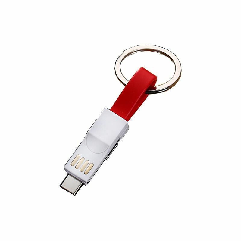 Кабель-брелок FLOVEME, плоский, 3 в 1, USB Type-C, 13 см, красный
