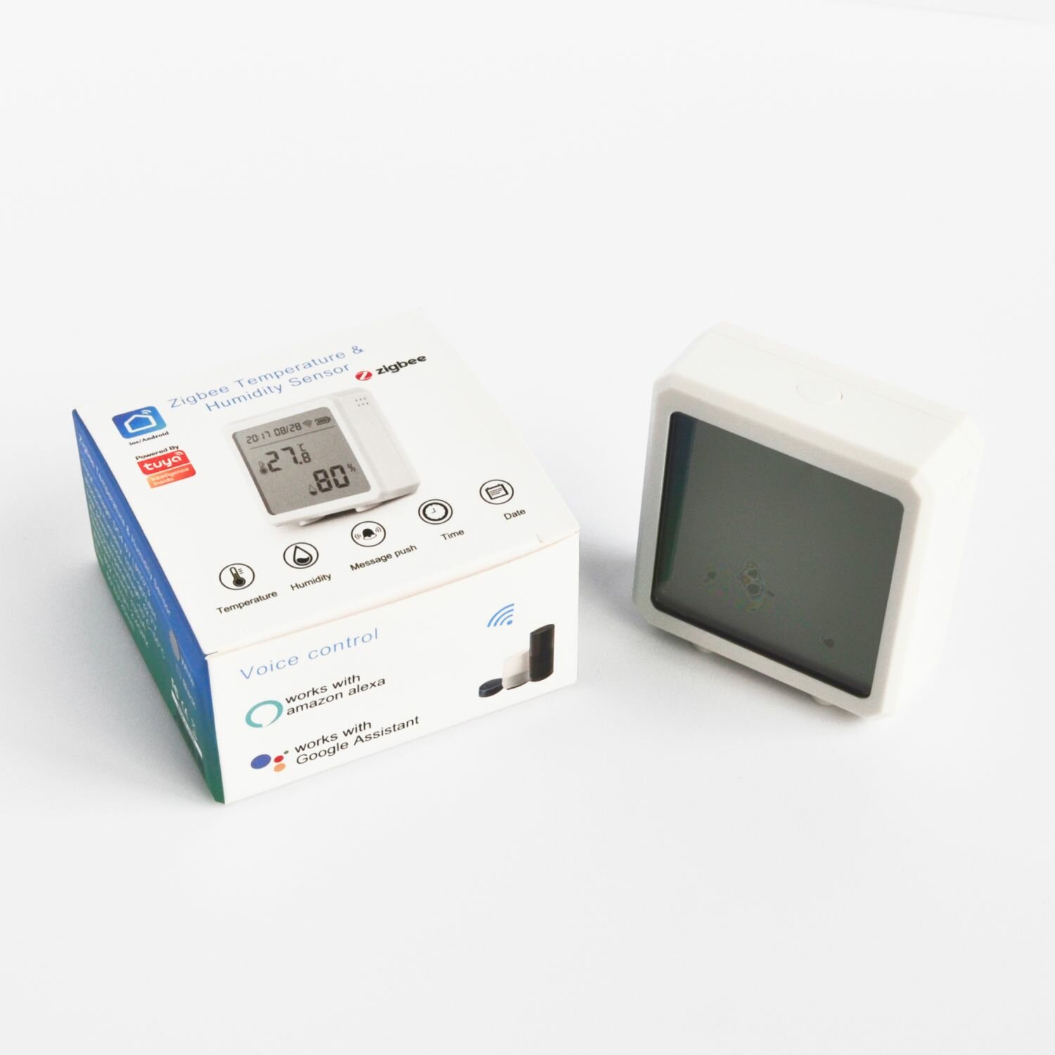 Умный Zigbee датчик температуры и влажности Tuya (с дисплеем), Smart, Белый корпус