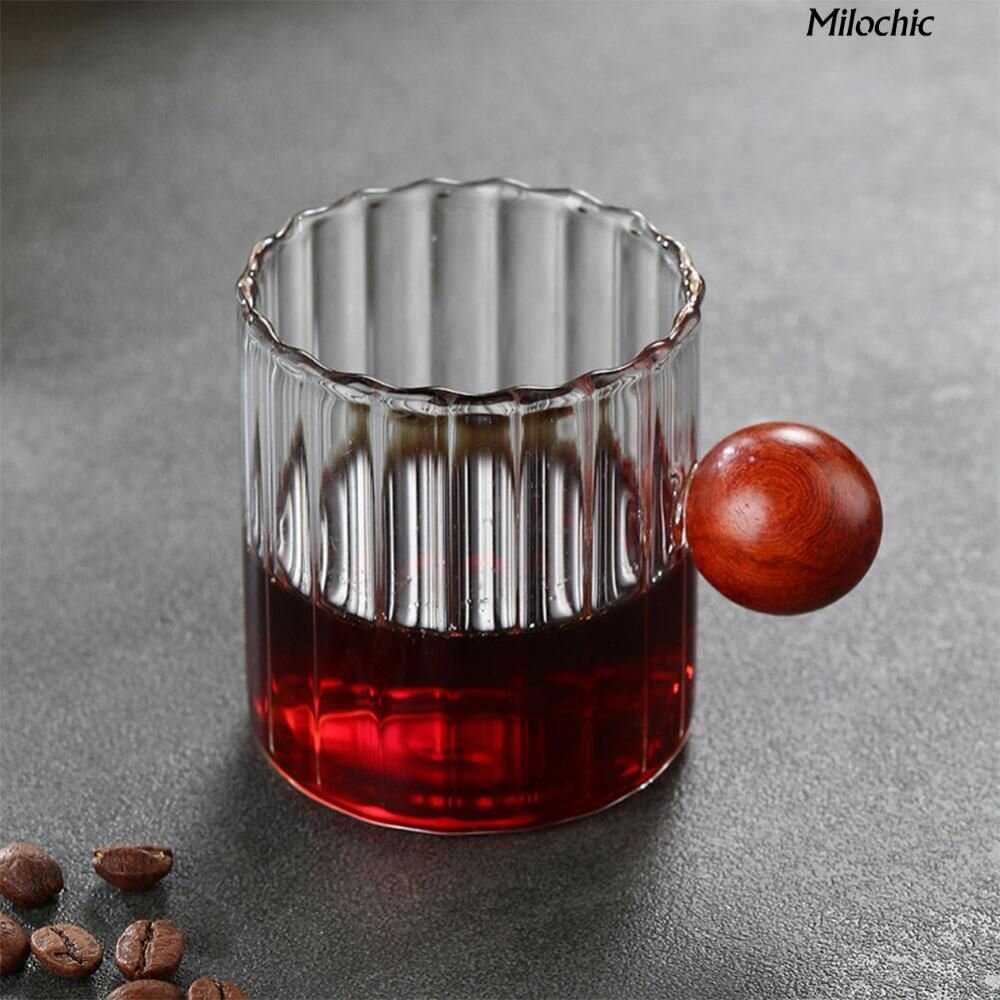 Мерный стаканчик для кофе из итальянского стекла, деревянная ручка, с отверстием для отвода воды, легко моется, красив и практичен