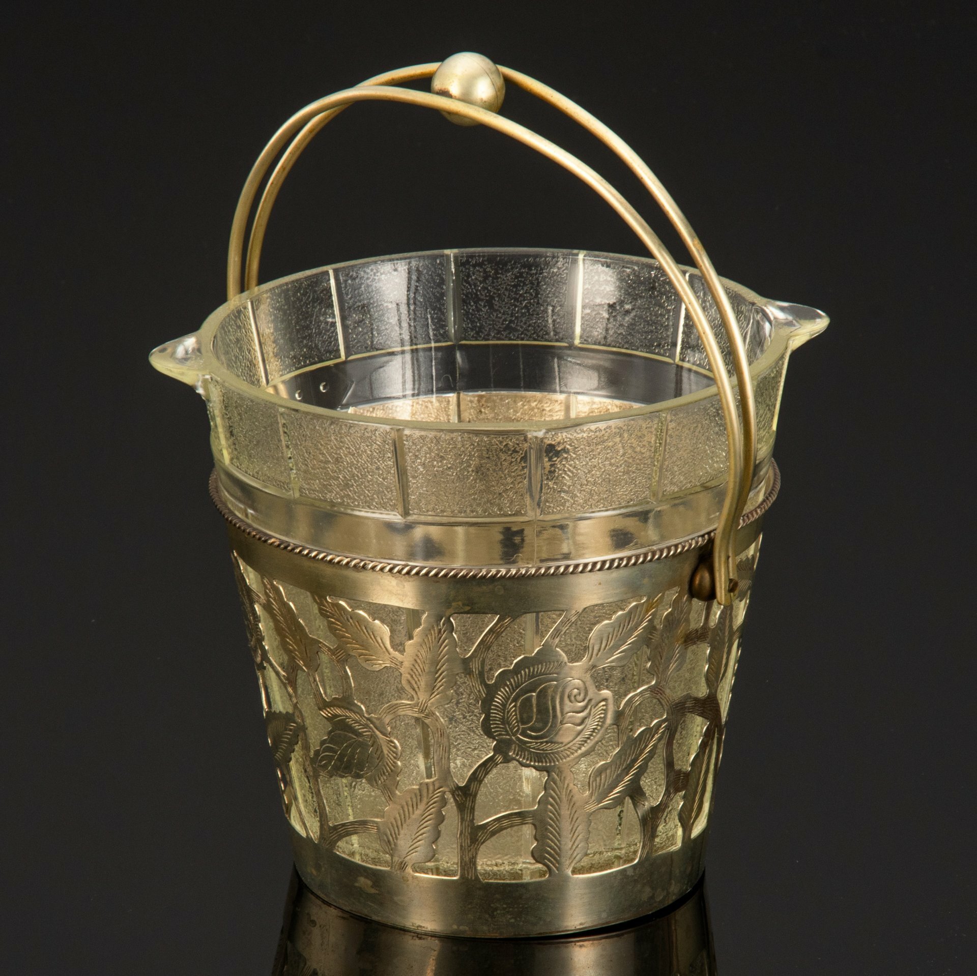 Ведерко для льда в металлической оплетке с растительным декором, металл, стекло