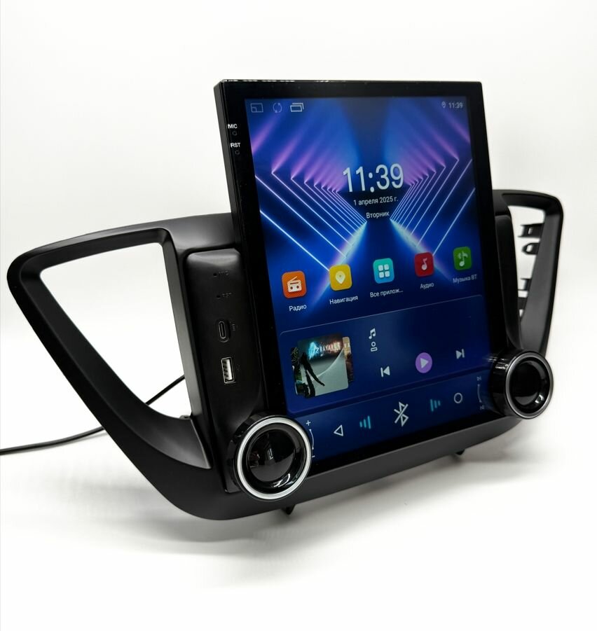 Большая магнитола Tesla Drive One 4/64 с крутилками Hyundai Solaris 2 черная 2017-2022