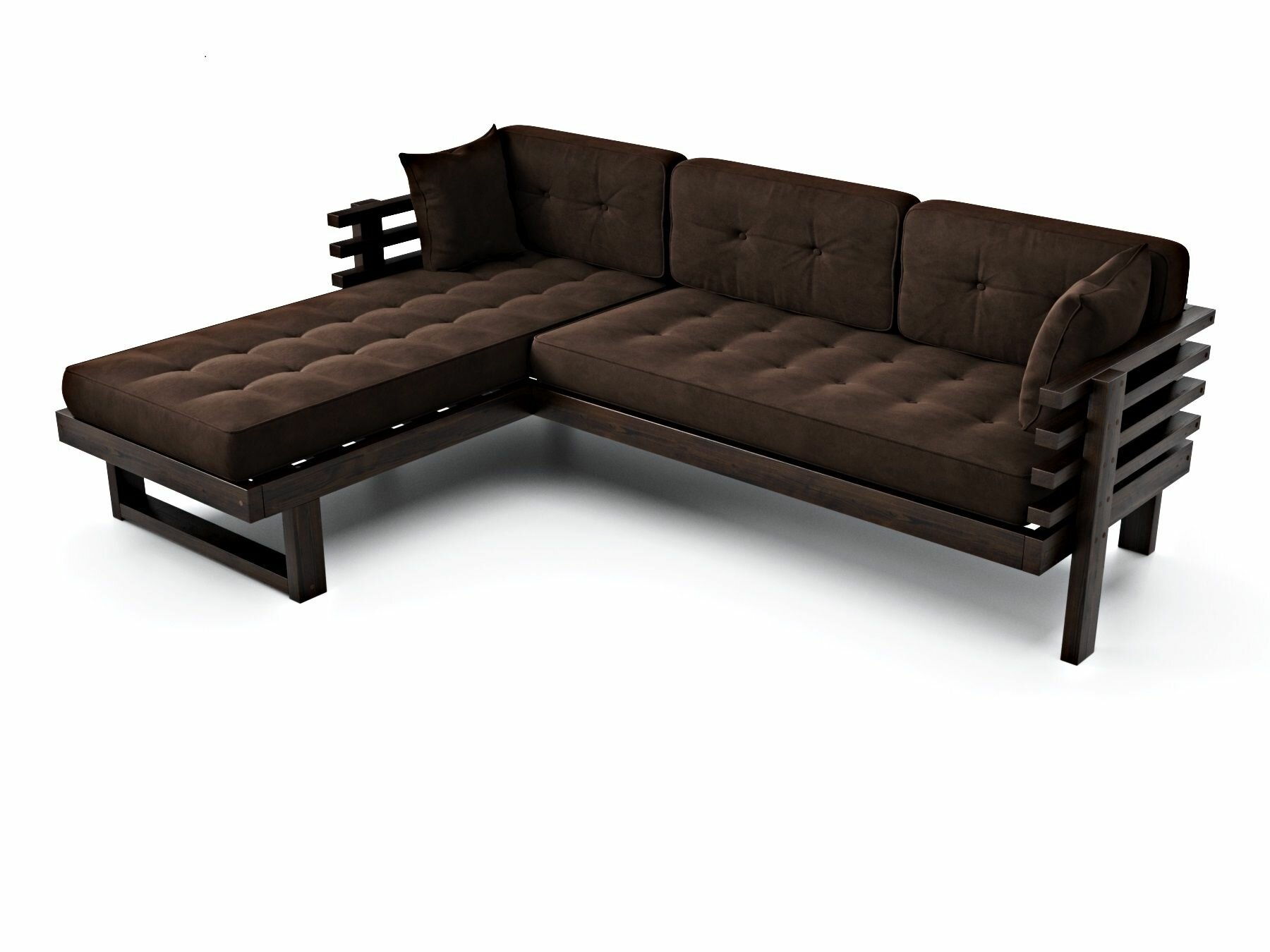 Угловой диван большой Arsko Стоун-У левый, коричневый-венге, велюр, массив дерева, офисный, садовый