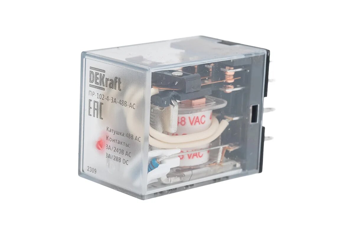 DEKraft Промежуточное реле 4 контакта с LED-индикацией 3A 48V AC PR-102 23824DEK