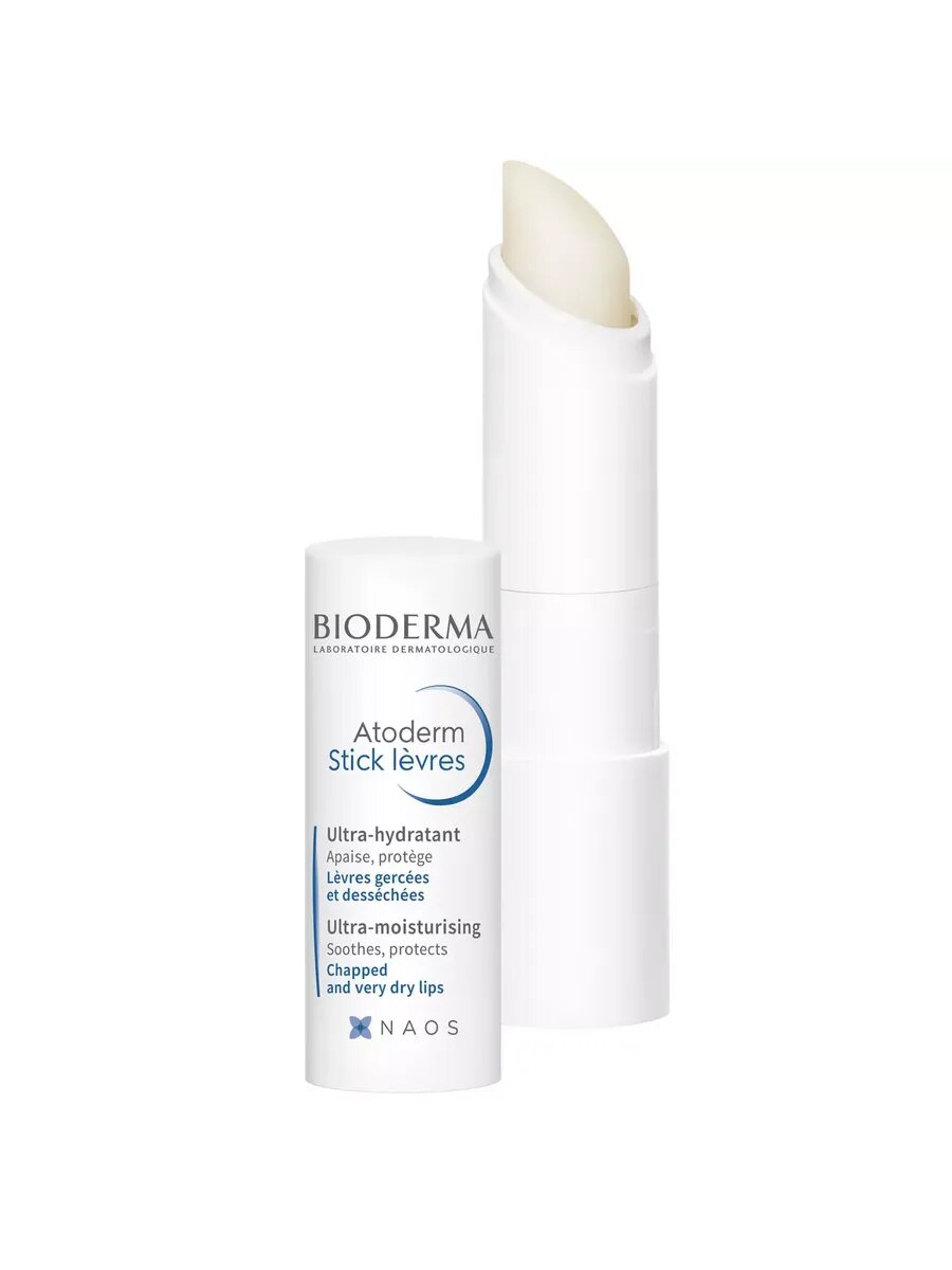 Бальзам для губ Bioderma "Atoderm", увлажняющий, питательный, для сухих губ, белый, 4г — фото 1