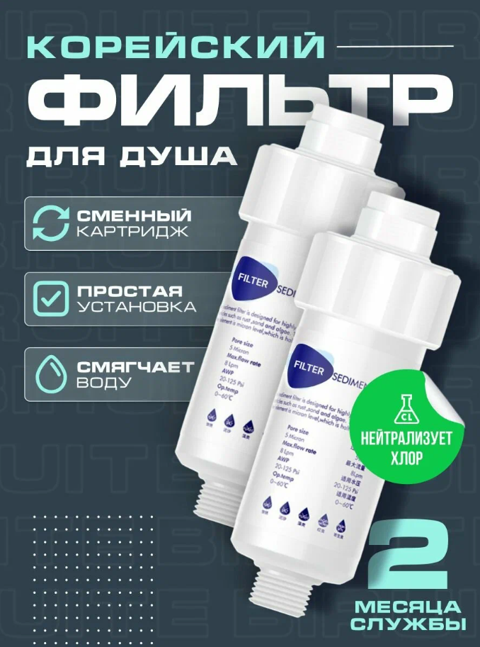 Набор фильтров для душа S-cleaner от жесткой воды и хлора корейский многоразовый, 2 шт.