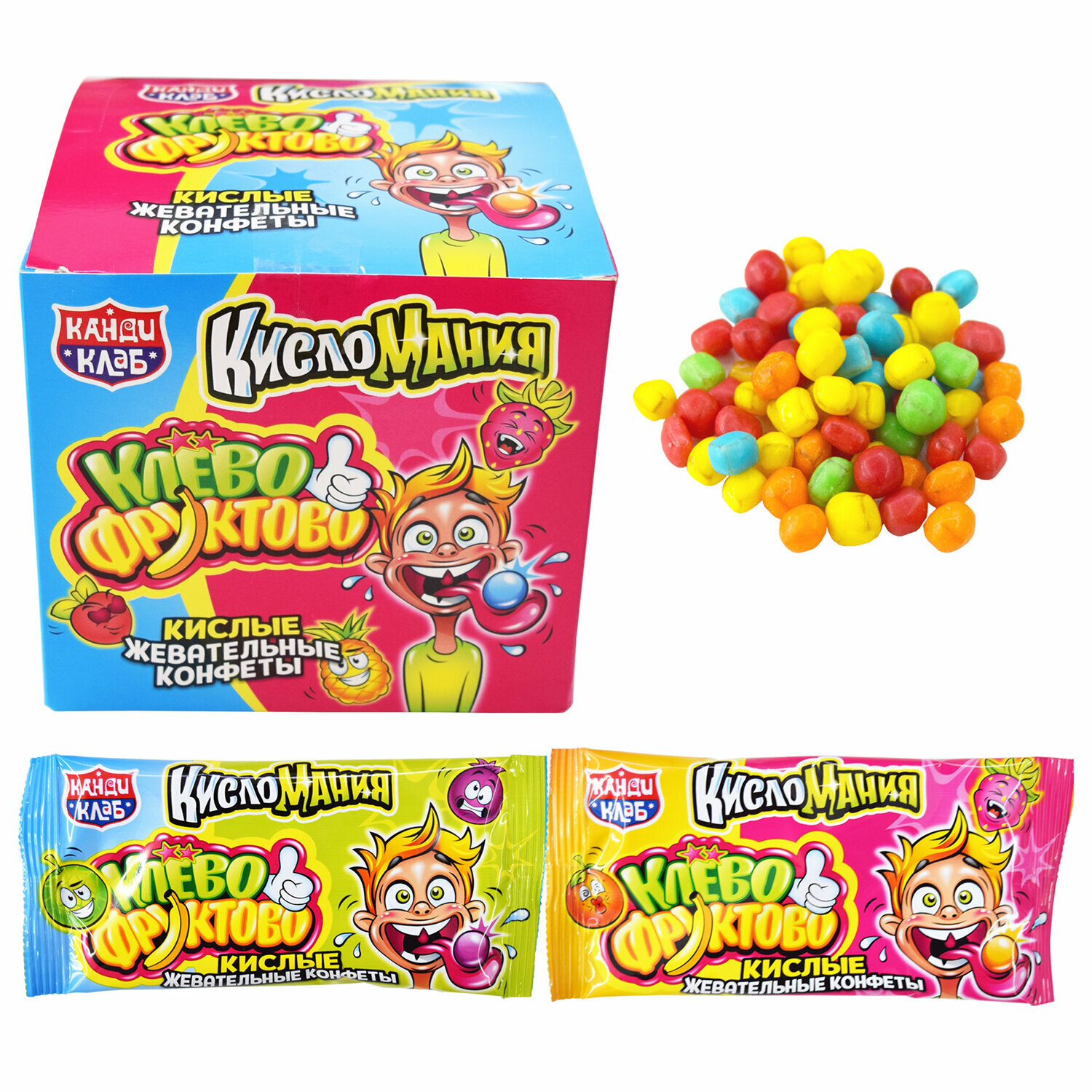 Кислые жевательные конфеты "Кисломания Клево-Фруктово" ассорти, 12 г, канди клаб, CHW047 (упаковка 30 шт.)