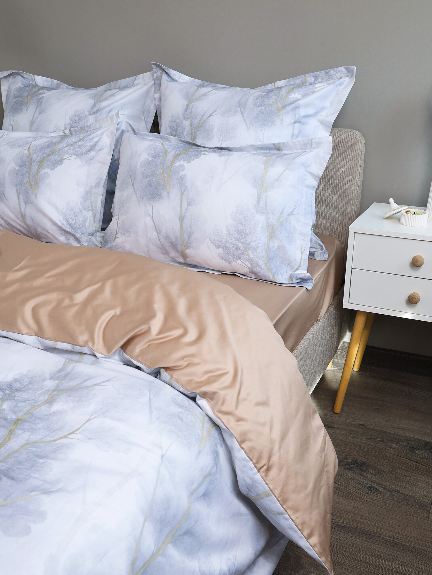 Сатиновые наволочки RS-095 Elin (серый), Комплект наволочек 70x70 (2шт) (с ушками)