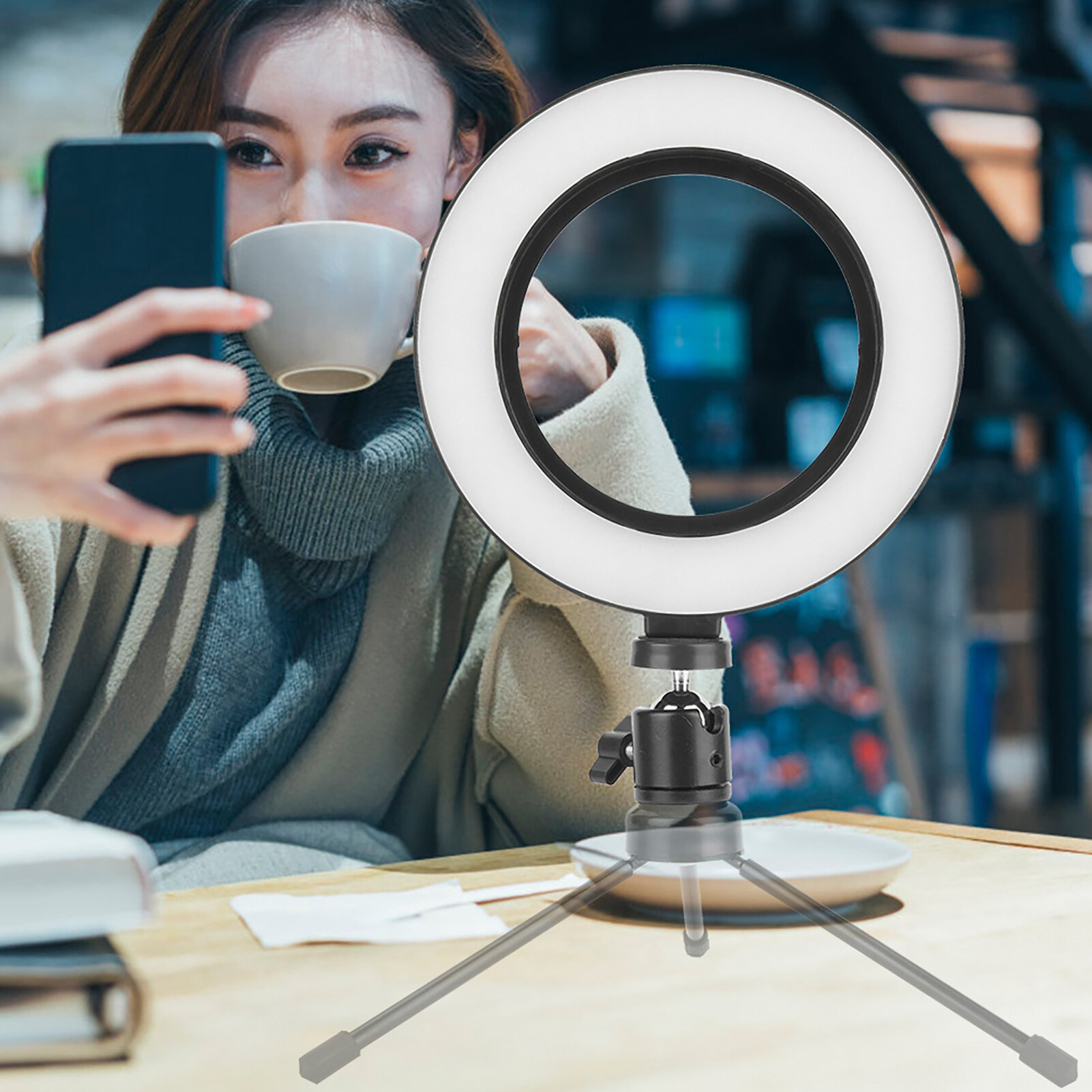 6-дюймовая LED кольцевая светодиодная лампа для фотографии, видеосъемки, студийного освещения, камеры, селфи, 8Вт, 72 светодиода, 5V USB, 10 уровней яркости, белый, теплый, мягкий свет, 120°, 95 CRI, 1440-1800LM, сферическая платформа, пластик