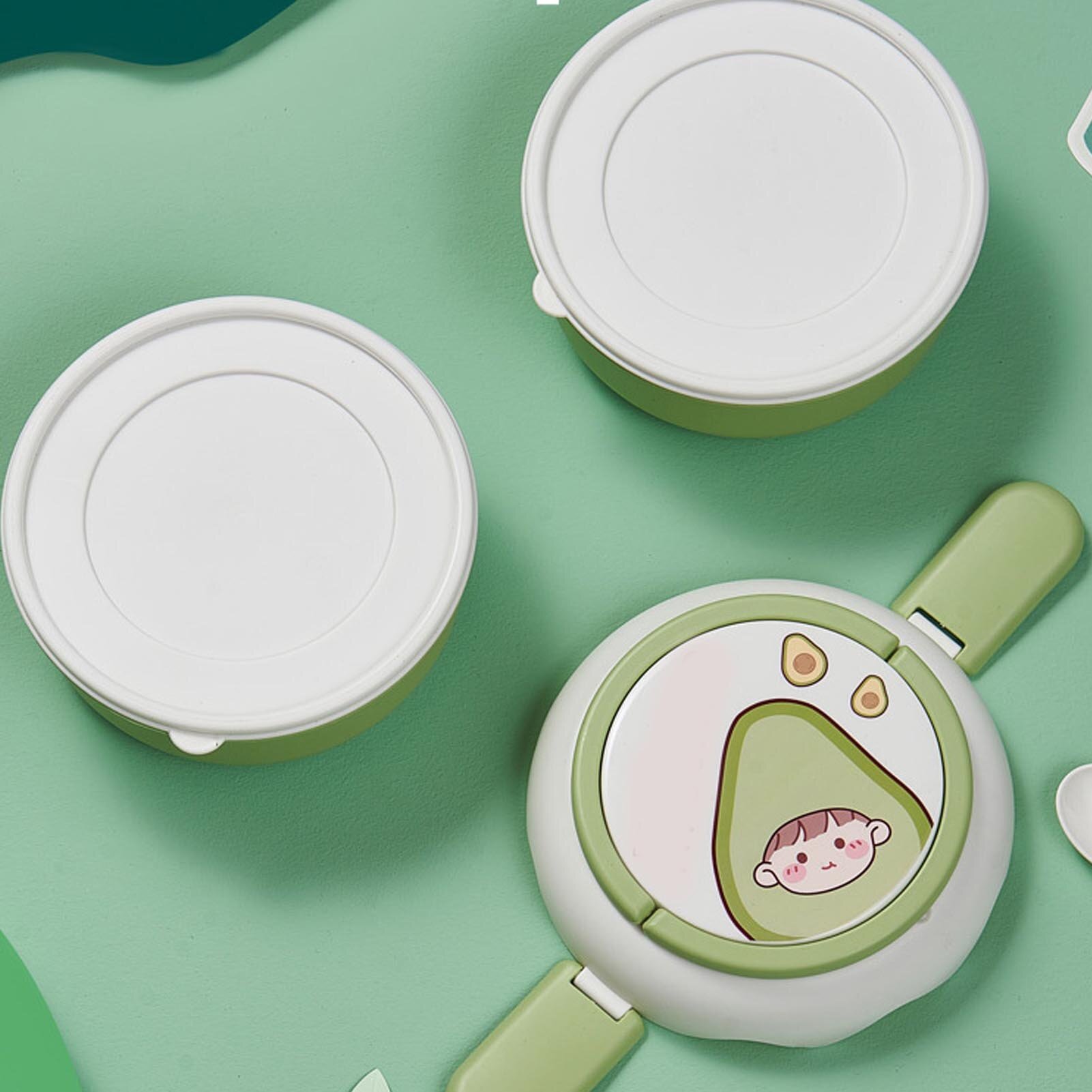 Штабелируемая коробка для завтрака, милый мультяшный фруктовый стиль, двухслойная ручка, дизайн, студенческая коробка для бенто для офиса, школы, дома, авокадо