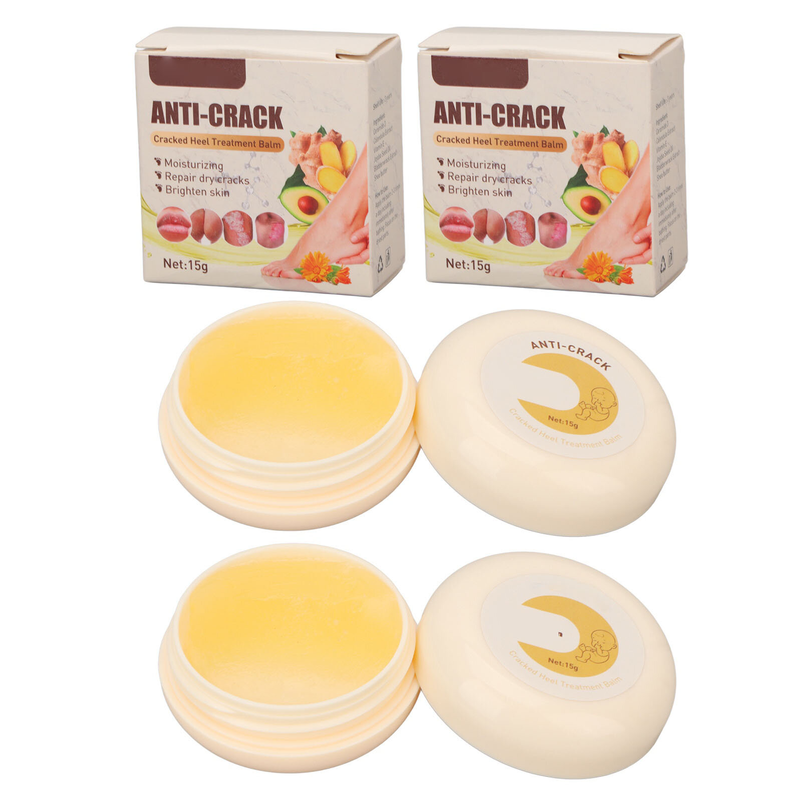 2 шт. по 0,5 унции Увлажняющий бальзам для лечения трещин на пятках, крем для ухода за ногами при трещинах на пятках для пожилых людей