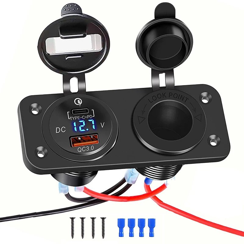 USB розетка 12/24В Type-C QC3.0 с вольтметром, 2-in-1-Blue-P16