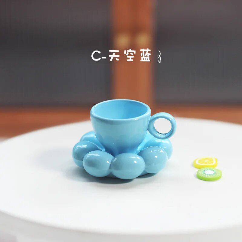 Мини чашка на блюдце голубая C-Middle для кукольного домика 1/6