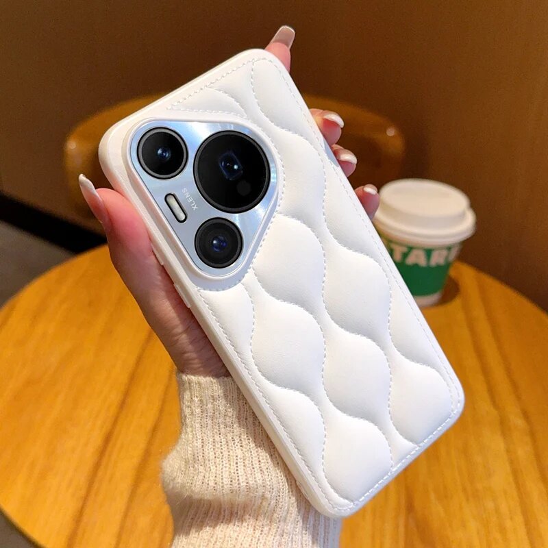 Ударопрочный роскошный кожаный чехол с геометрическим HUAWEI Pura 90 Pro Max, Белый, 01-White