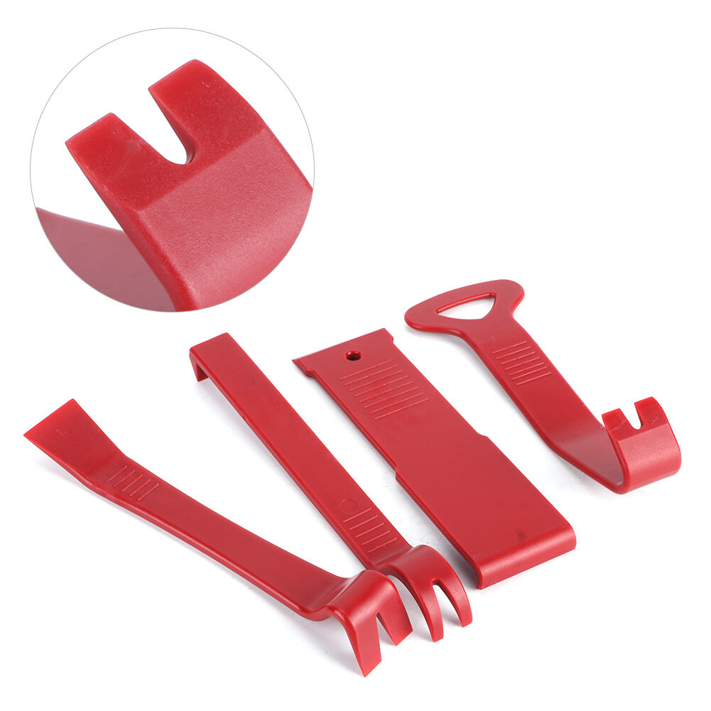 4 пcs Набор инструментов для снятия автомобильной внутренней отделки, панели, аудиосистемы, панели приборов, клеевого крепежа, инструменты для снятия и установки, материал POM, красный цвет