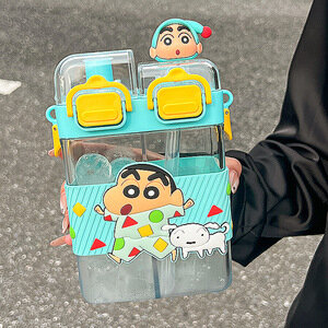 Стакан для воды Crayon Shin-chan 2025, новый стиль, высококачественная стеклянная чашка с соломенной крышкой для девочек, детская летняя коллекция чайников