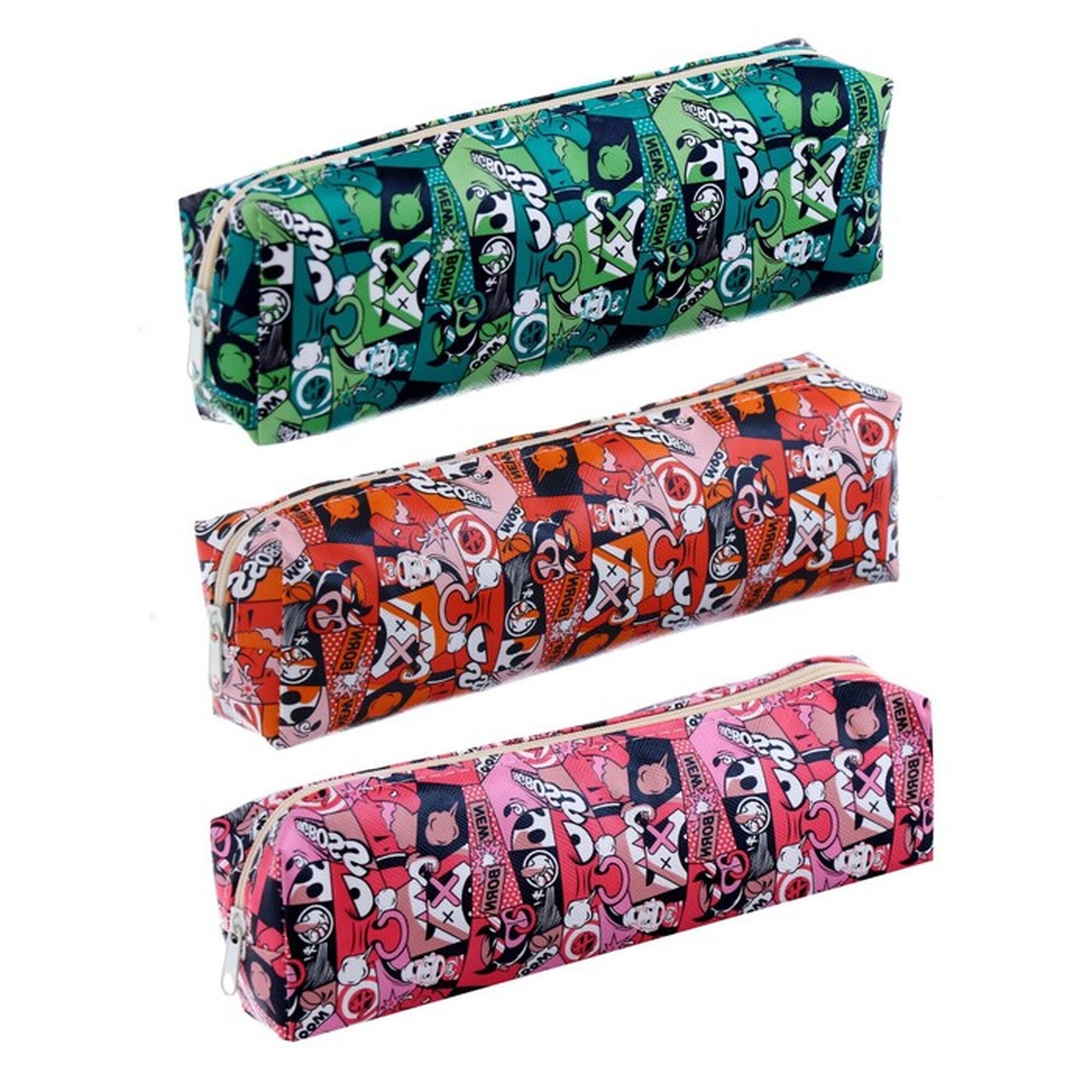 Пенал Calligrata "Комикс", на молнии, металл, ПВХ, 1 отделение, универсальный, красный/зеленый/синий