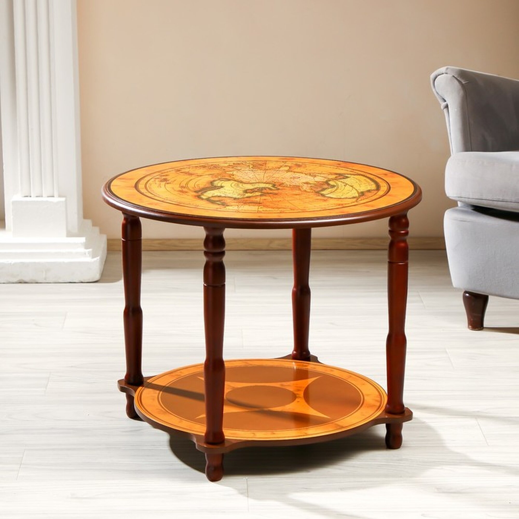 Столик Сима-ленд "Старинная карта", журнальный, с полкой, коричневый, 60x60x49 см