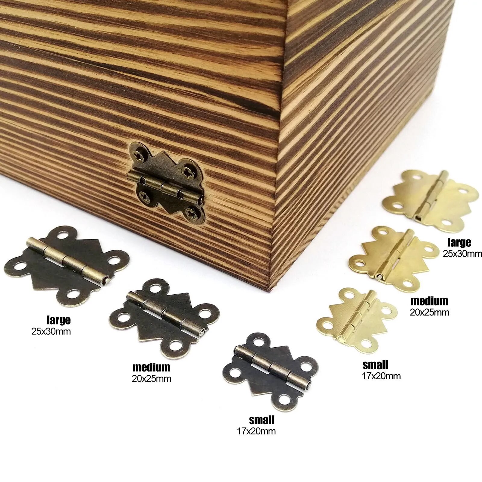 12 шт. античная латунь Золотая Бабочка в форме ювелирных изделий сундук подарок деревянная музыкальная шкатулка чехол для вина кукольный домик шкаф дверь петля с винтом