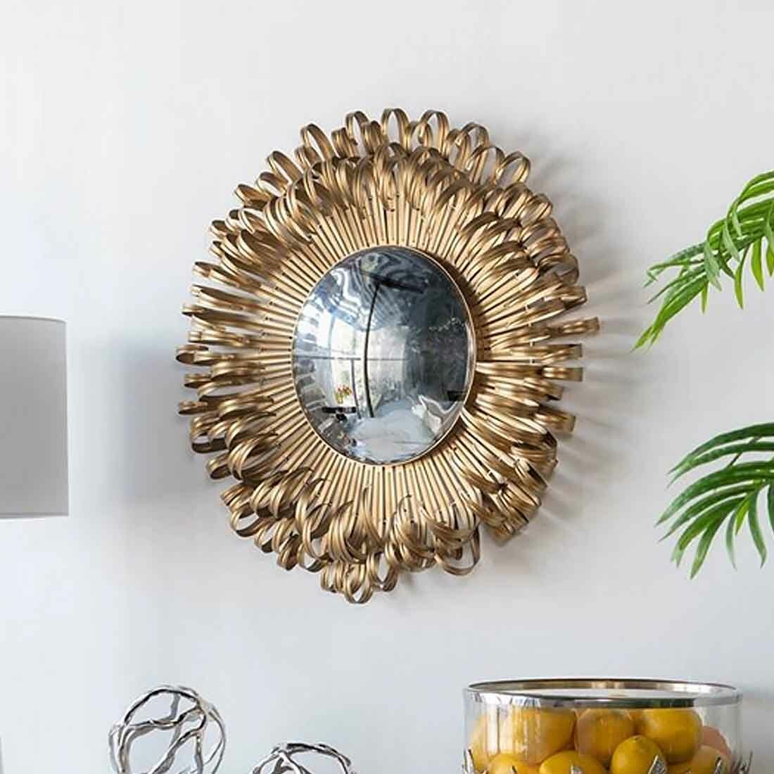 Декоративное круглое зеркало Sunflower, золотистая рама, 68 см