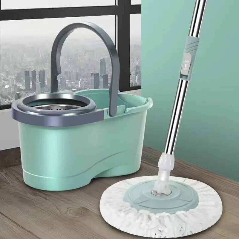 Швабра Spin Mop с отжимом и ведром, длина 132 см для пола и плитки, голубой цвет