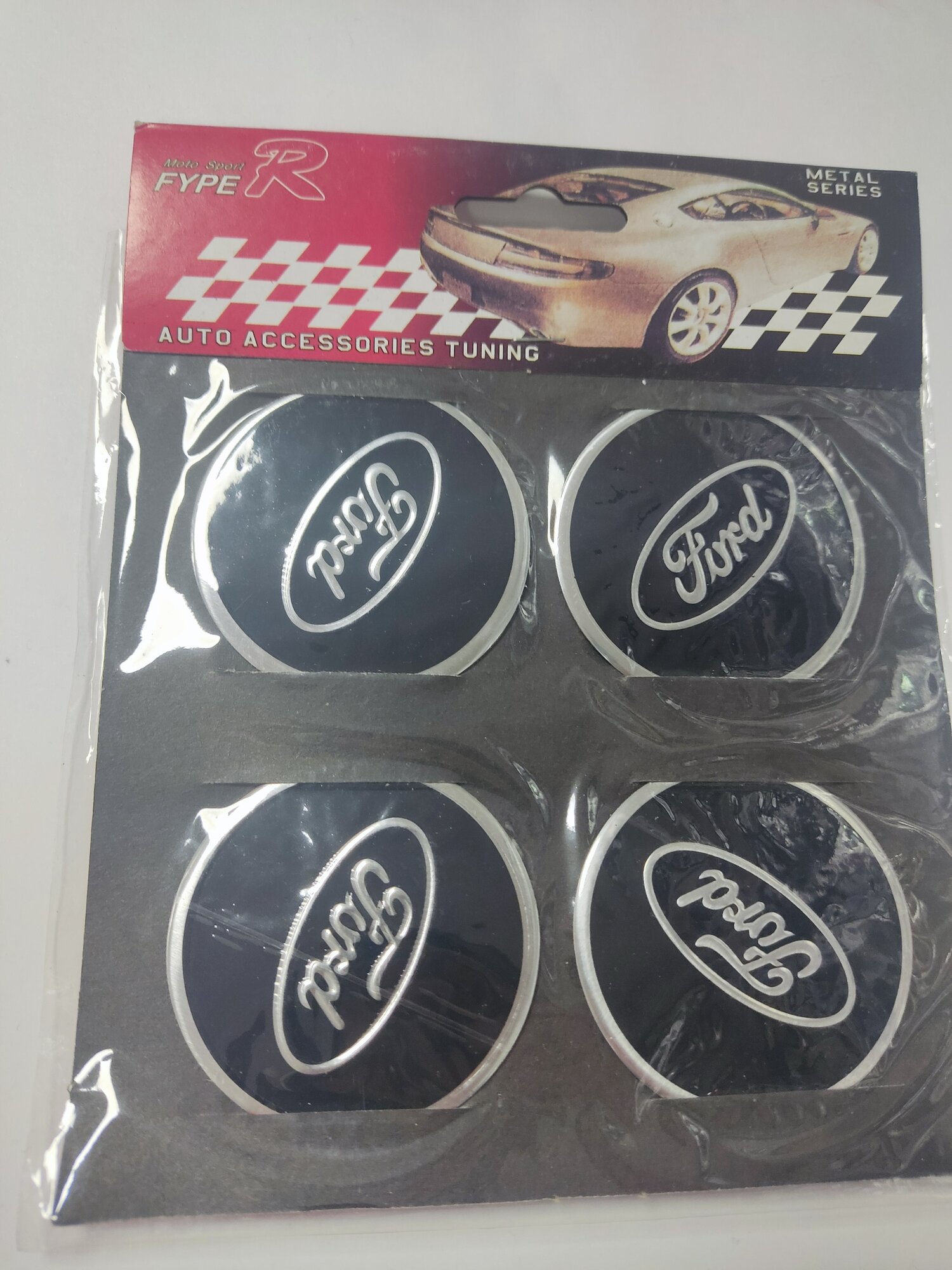 Наклейки на колпаки, для Ford, глянцевые, чёрные, 55 мм, 4 шт.