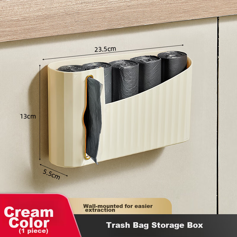 Jiadu Garbage Bag Storage Organizer, Kitchen Wall-Mounted Pull-Out Plastic Bag Storage Box, No Drilling Required, Convenient Bag Storage Rack