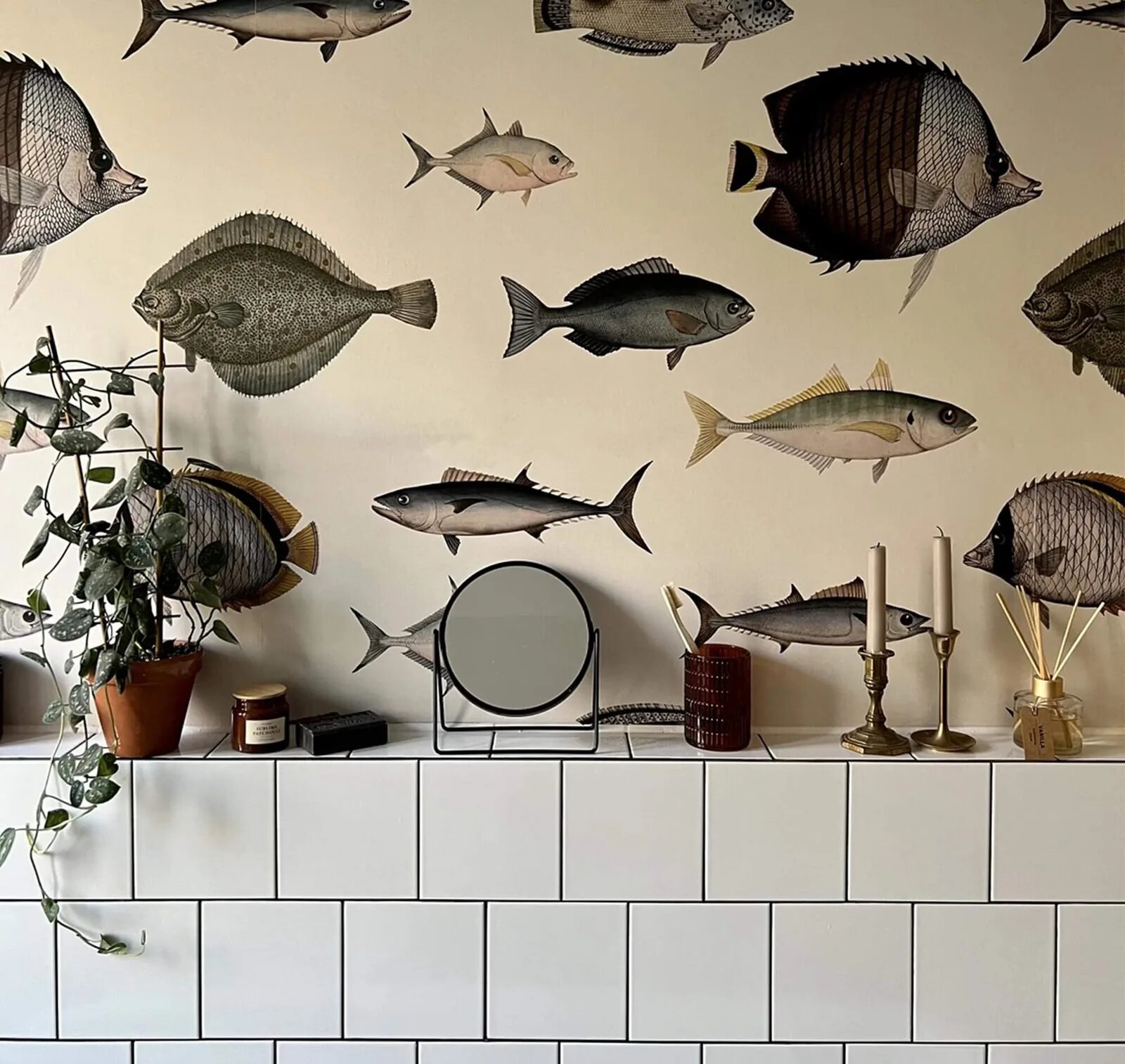 Съемные винтажные обои, обои с рисунком морской рыбы, обои Peel & Stick, нетканые кухонные обои, ботанический, винтажный декор комнаты, Peel and Stick, 50cm x 300cm