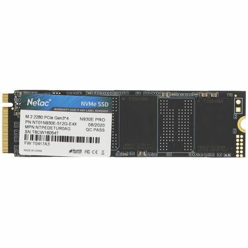 512 ГБ SSD M.2 накопитель Netac N930E Pro (NT01N930E-512G-E4X) - PCI-E 3. x x4, чтение - 2130 Мбайт/сек, запись - 1720 Мбайт/сек, 3D NAND, 3 бит TLC, NVM Express