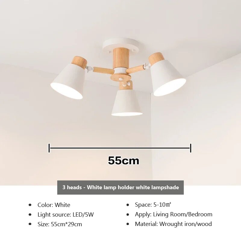Потолочный светильник в скандинавском стиле, деревянная люстра для гостиной/спальни/ресторана, украшение для дома в отеле, потолочный светильник, современный блеск E27Lighting, No Bulb, White 3