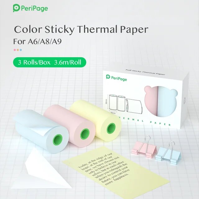Термобумага PeriPage 56x30 мм для карманных принтеров A6 A4 Зеленый, Color Sticky Paper