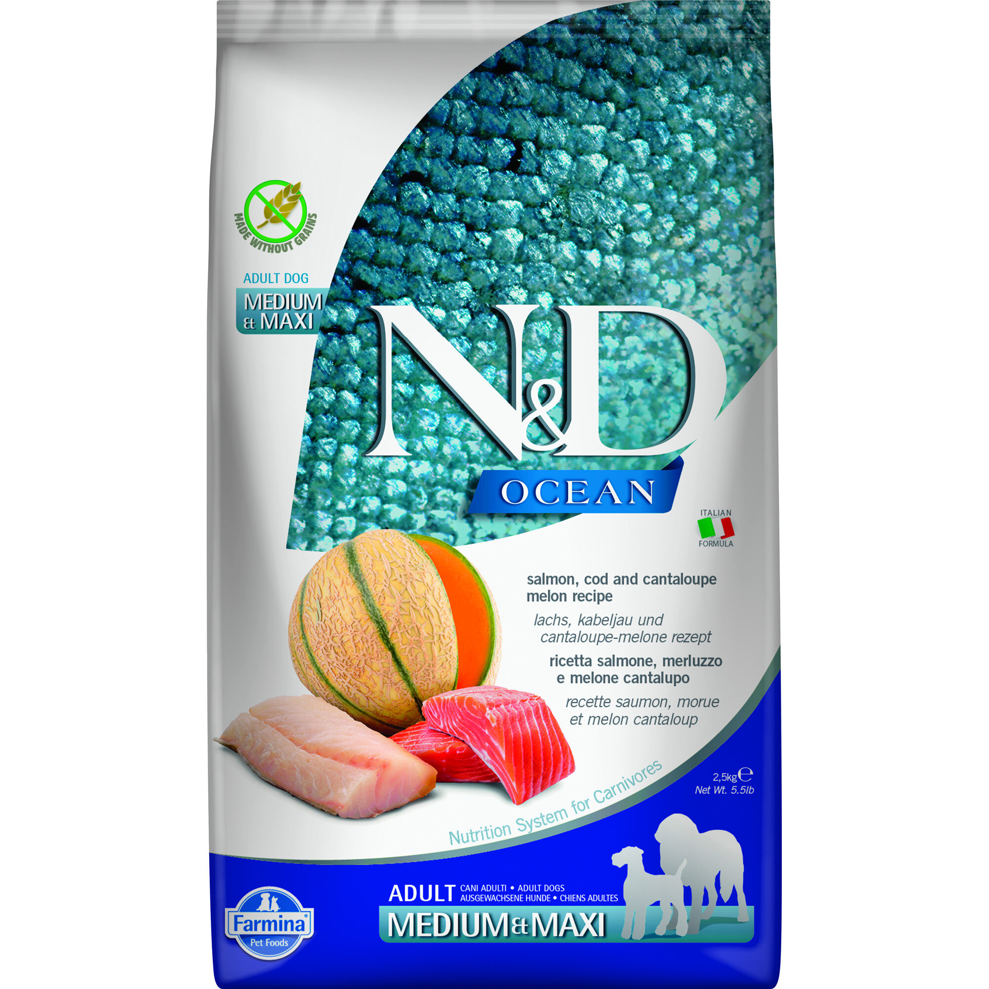 Корм Farmina "ND Ocean", сухой, беззерновой, для взрослых собак, 2.5 кг